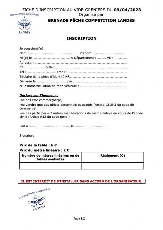 VIDE GRENIER & BROCANTE PÊCHE Grenade Pêche Competition Antiquité